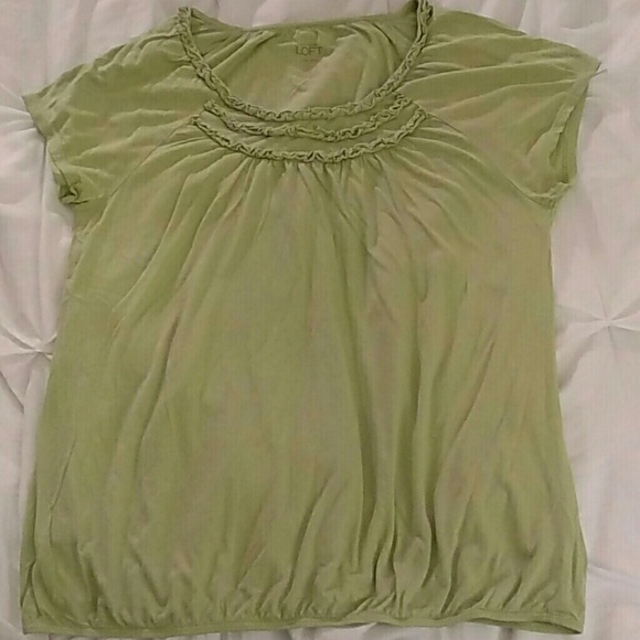 LOFT | Tops | Loft Lime Green Banded Bottom Ruffle Neck Tee | Poshmark
